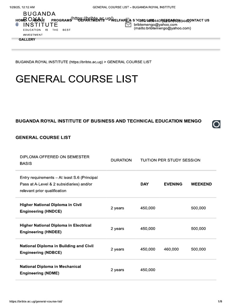 Buganda Royal - Courses | PDF
