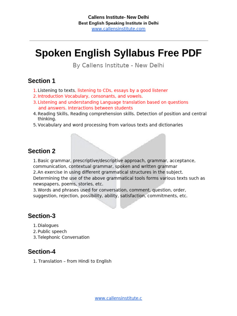 Spoken English Syllabus Free PDF | PDF | English Language | Grammar