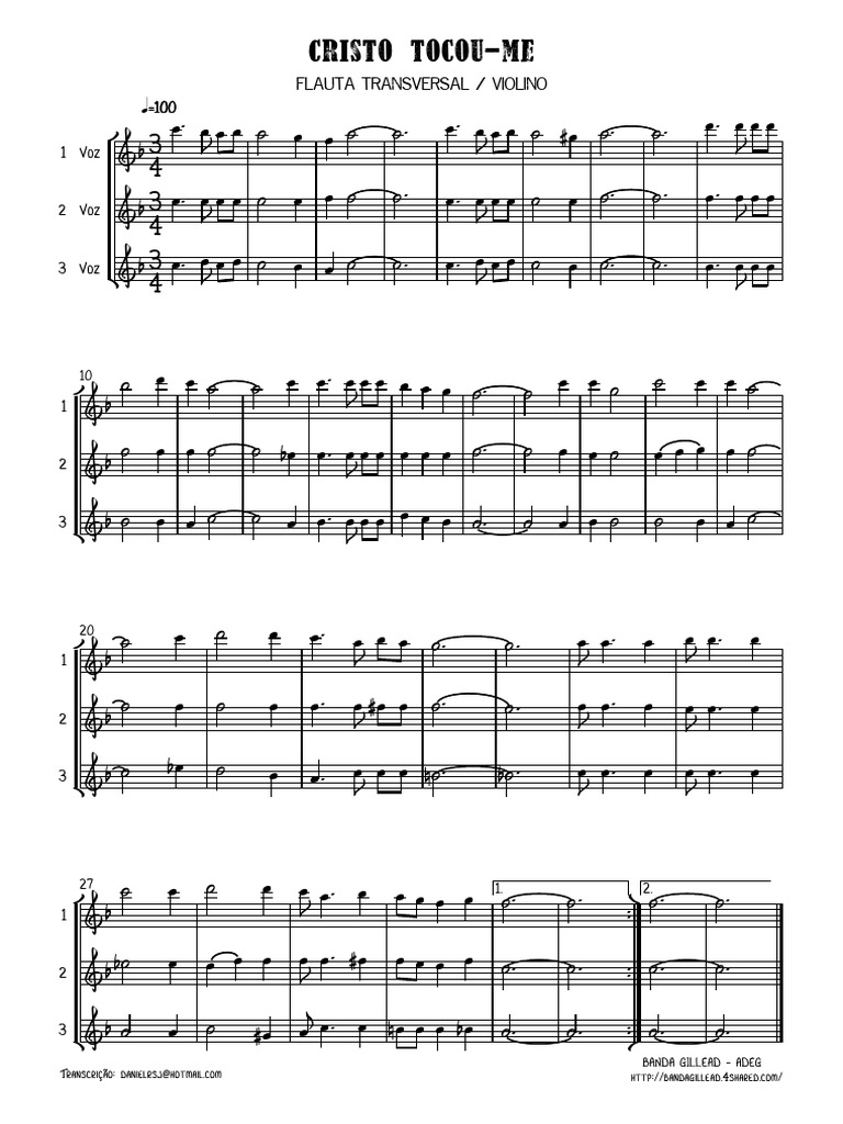 Flauta ou Violino - em Dó - Cristo Tocou-me | PDF