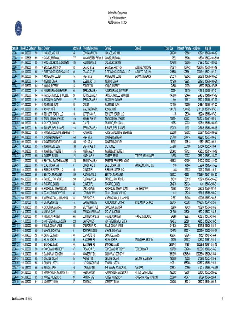 NY Delinquent Property Tax List 2024 | PDF