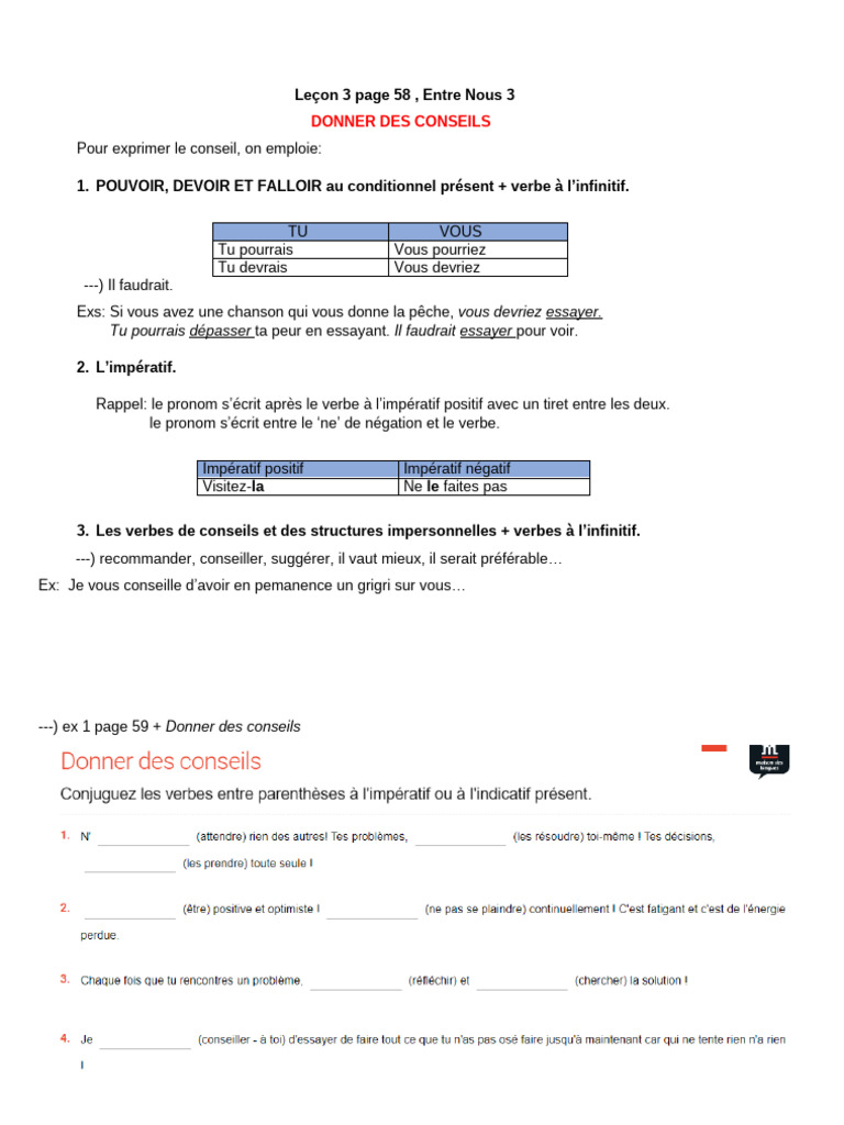 Donner des conseils en français | PDF