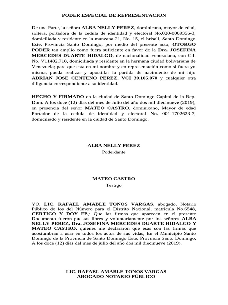 PODER DE REPRESENTACION Y AUTORIZACION ESPECIAL, | PDF