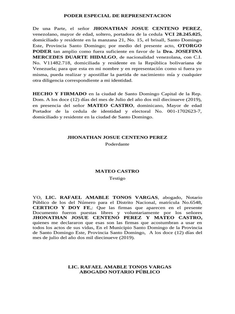 Poder Especial de Representación Notarial | PDF