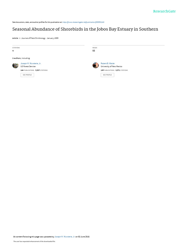 1989-J Field Ornith-Wunderle Et Al-Shorebirds Jobos-PR | PDF | Bird ...