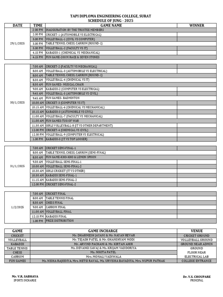 Sports 2025 Final Schedule | PDF | Sports