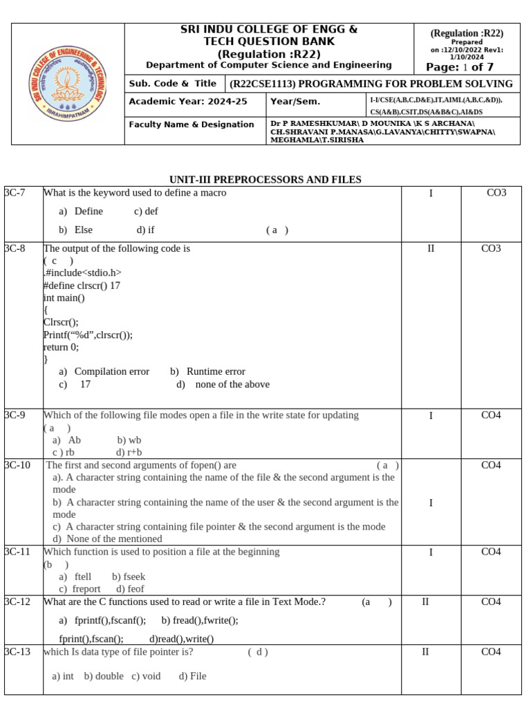 Cse Pps Question Bank (24-25) For Mid2 | PDF | Time Complexity | Parameter (Computer Programming)
