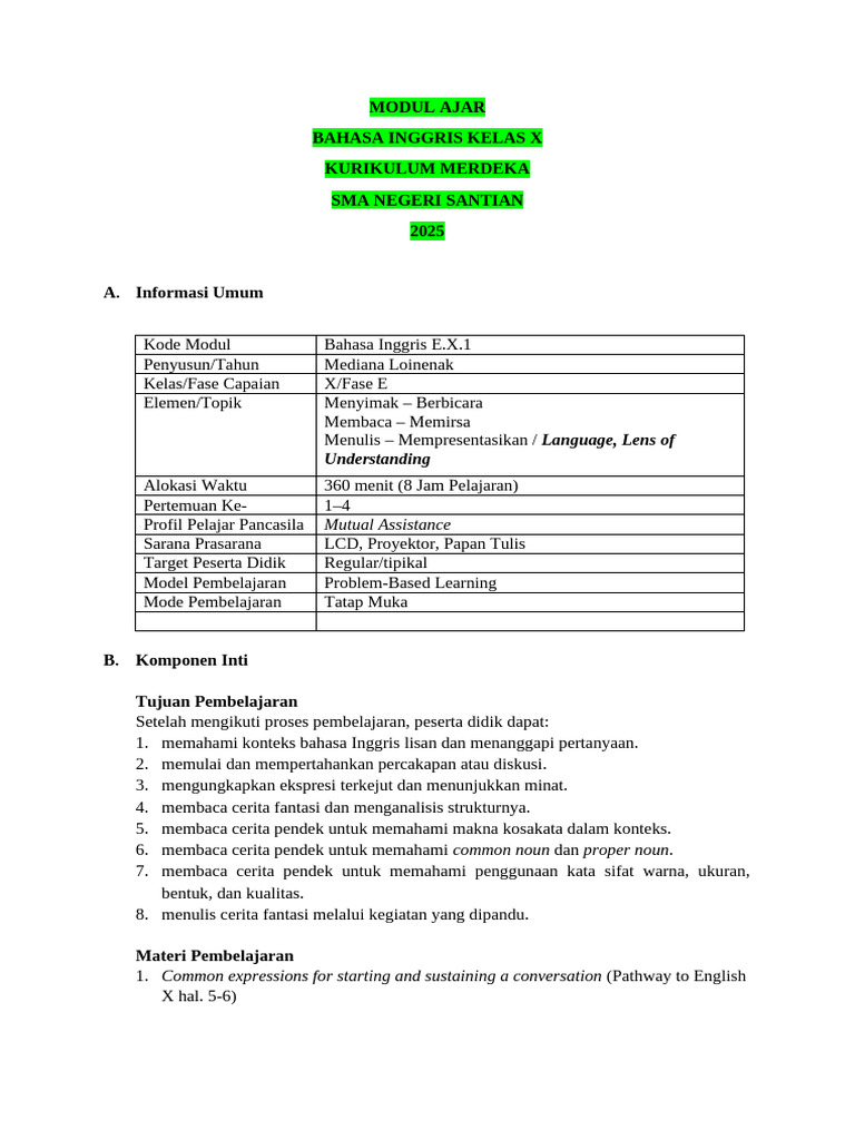Modul Ajar Pathway To English Unit 1 | PDF