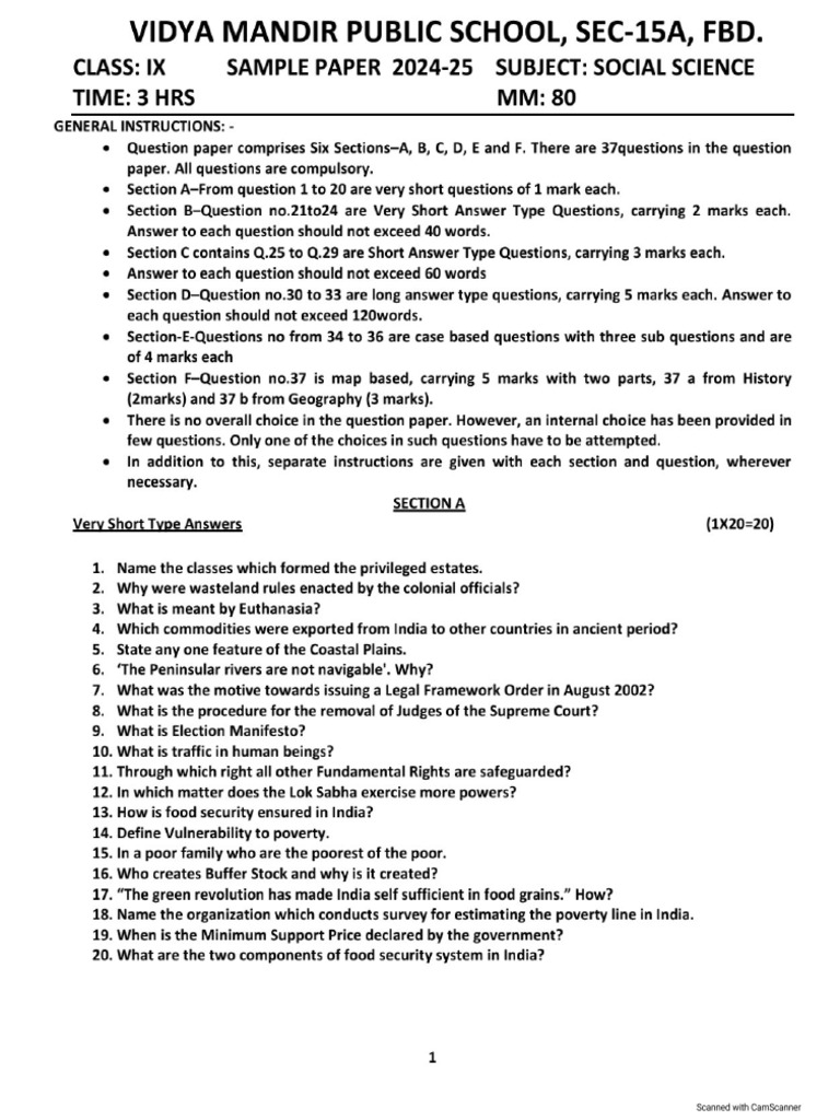Class IX SST Sample Paper | PDF