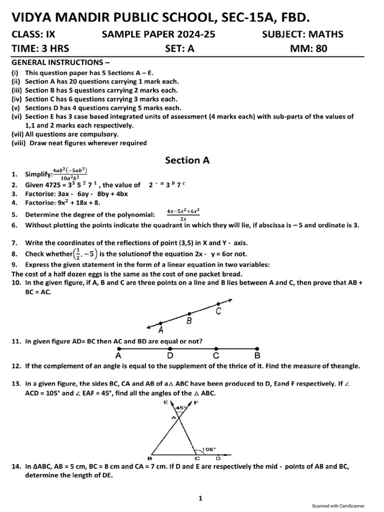 Class IX Maths Sample Paper | PDF