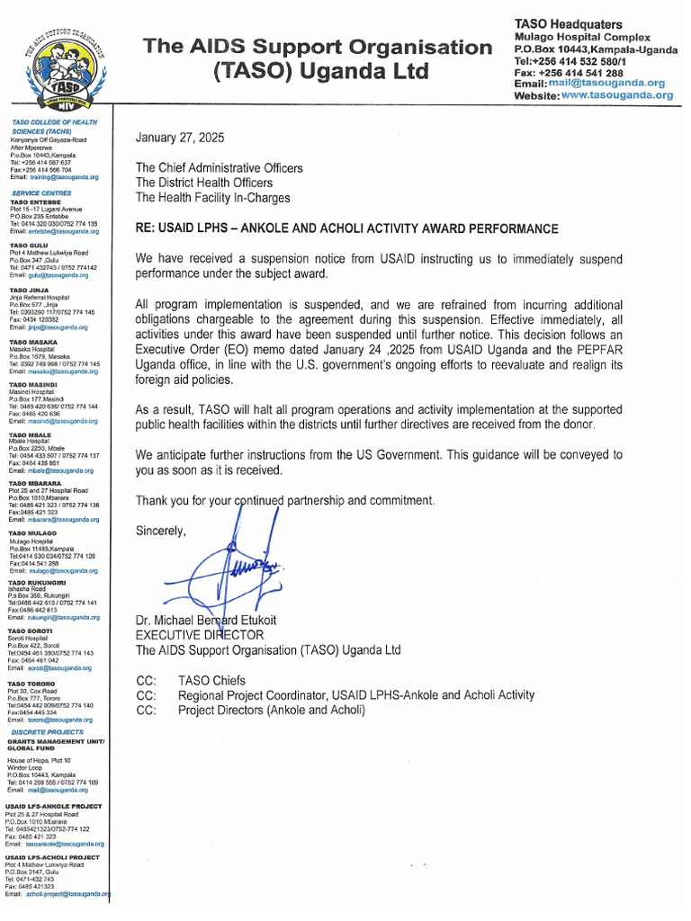 Letter From TASO-LPHS | PDF