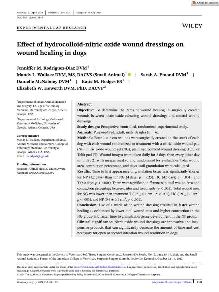 Effect of Hydrocolloid-nitric Oxide Wound Dressings on Wound Healing in ...