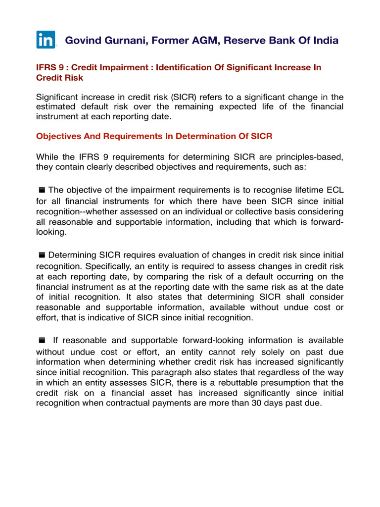 IFRS 9 Credit Impairment Identificationtgfgtd of SICR 1719076895 | PDF ...