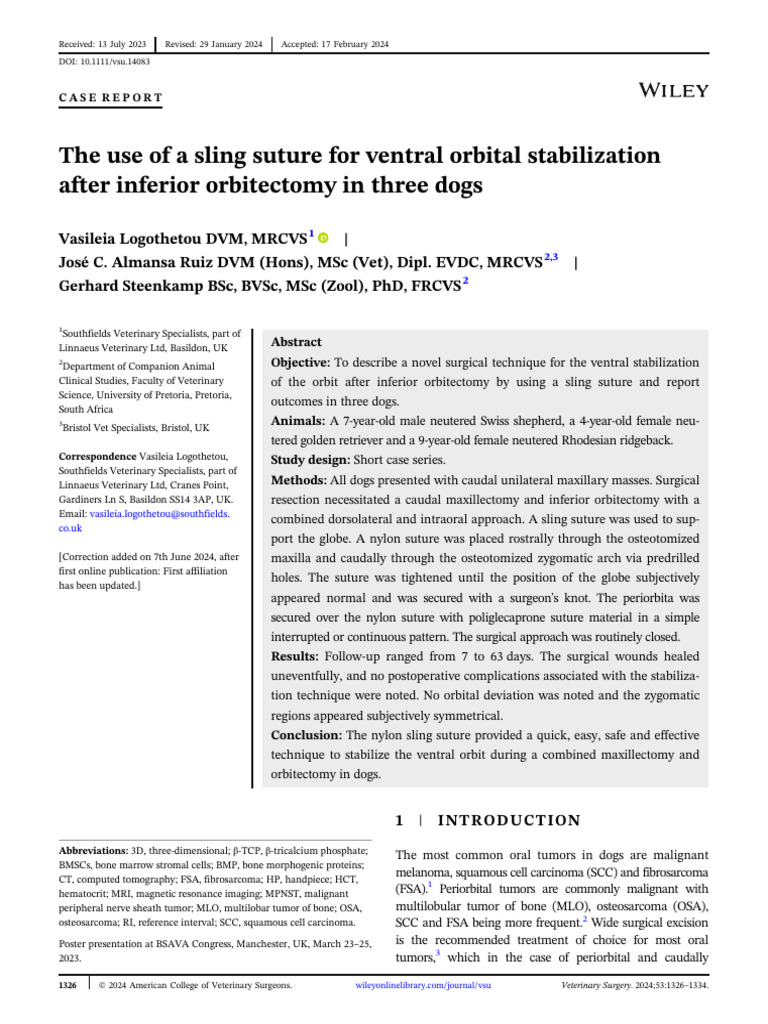 The use of a sling suture for ventral orbital stabilization after ...
