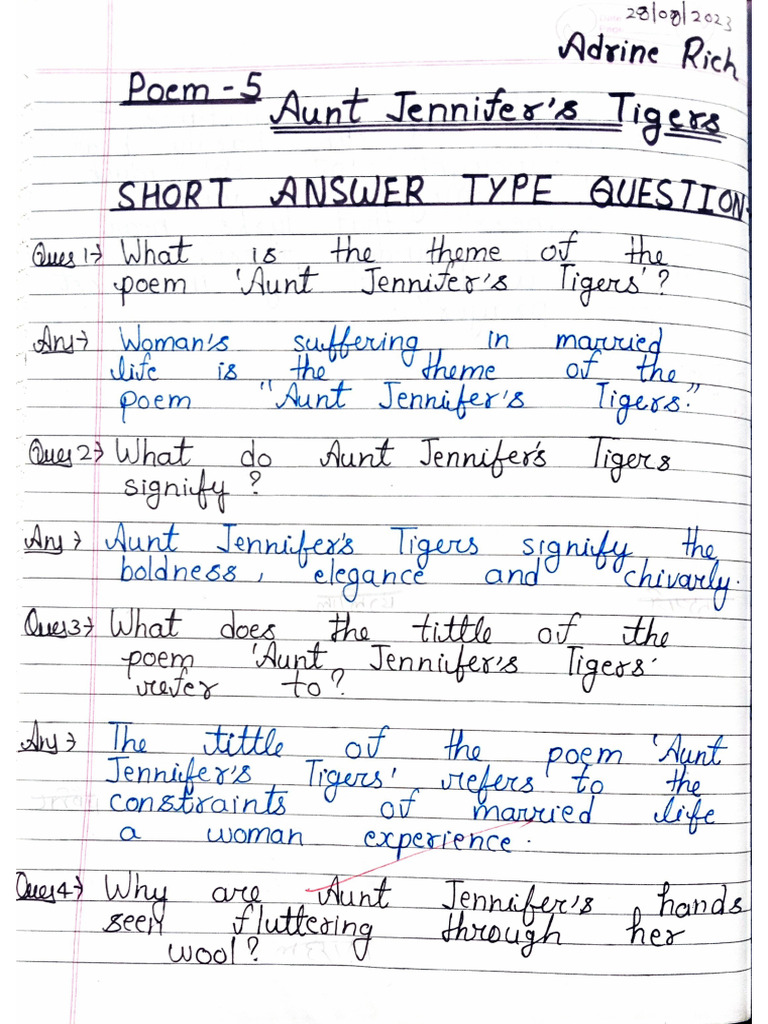 POEM 5 AUNT Jennifer S Tigers | PDF