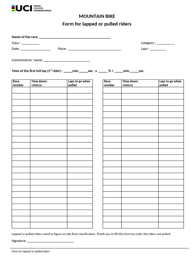 08 XCO - Form For Lapped or Pulled Riders - ENG | PDF