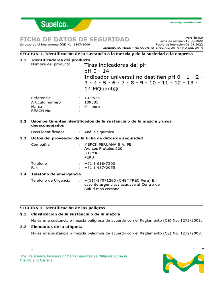 Hoja de Seguridad | PDF | Agua | Toxicidad