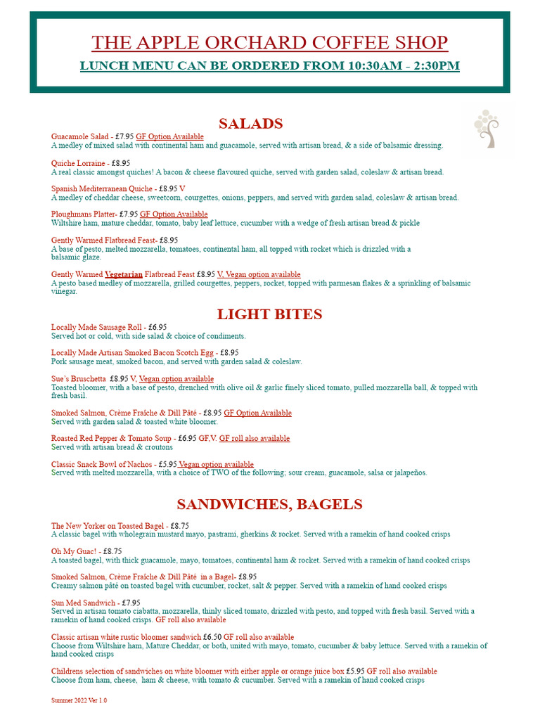 Summer 2022 Menu Ver 1.0 | PDF | Pesto | Coleslaw