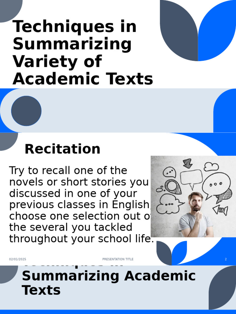 Techniques in Summarizing Variety of Academic Texts | PDF