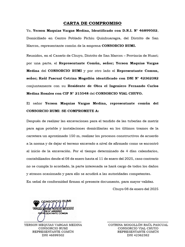 FORMATO CARTA COMPROMISO - Corregido | PDF