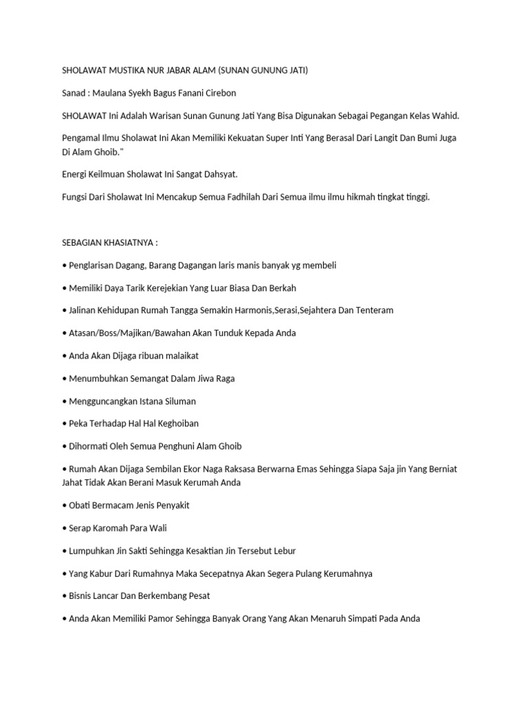 Sholawat Mustika Nur Jabar Alam | PDF