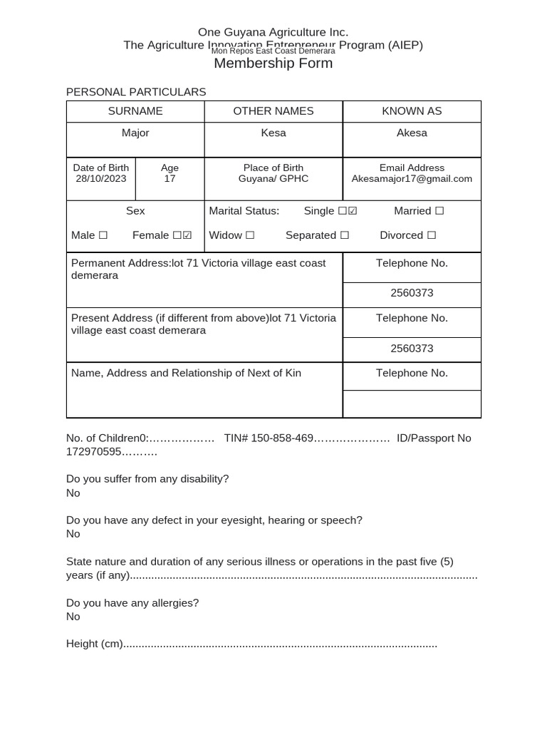 Aiep Membership Form | PDF
