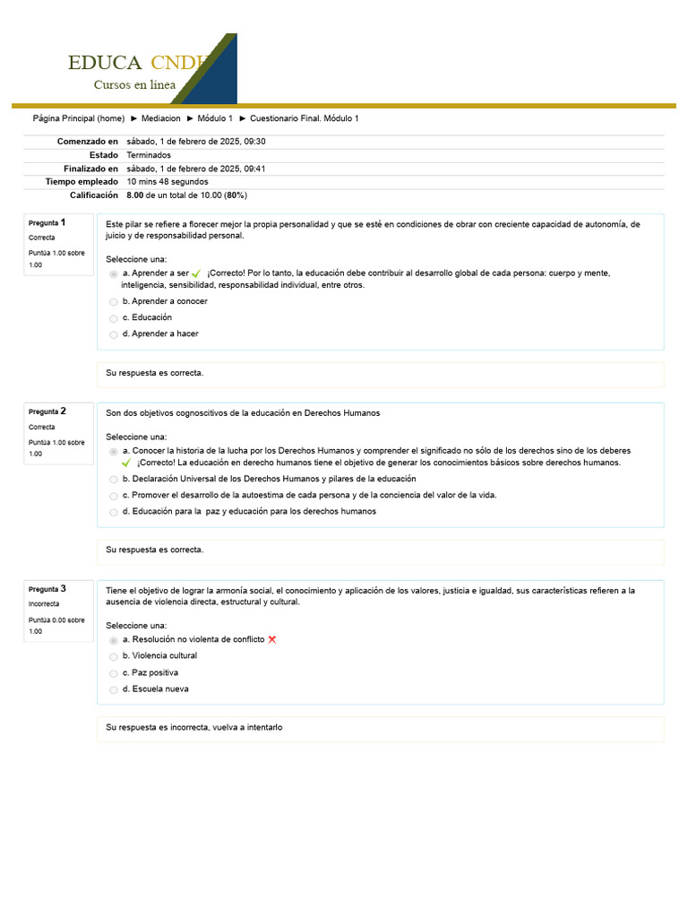 Cuestionario Final. Módulo 1 Mediacion y Resolucion de Conflictos ...