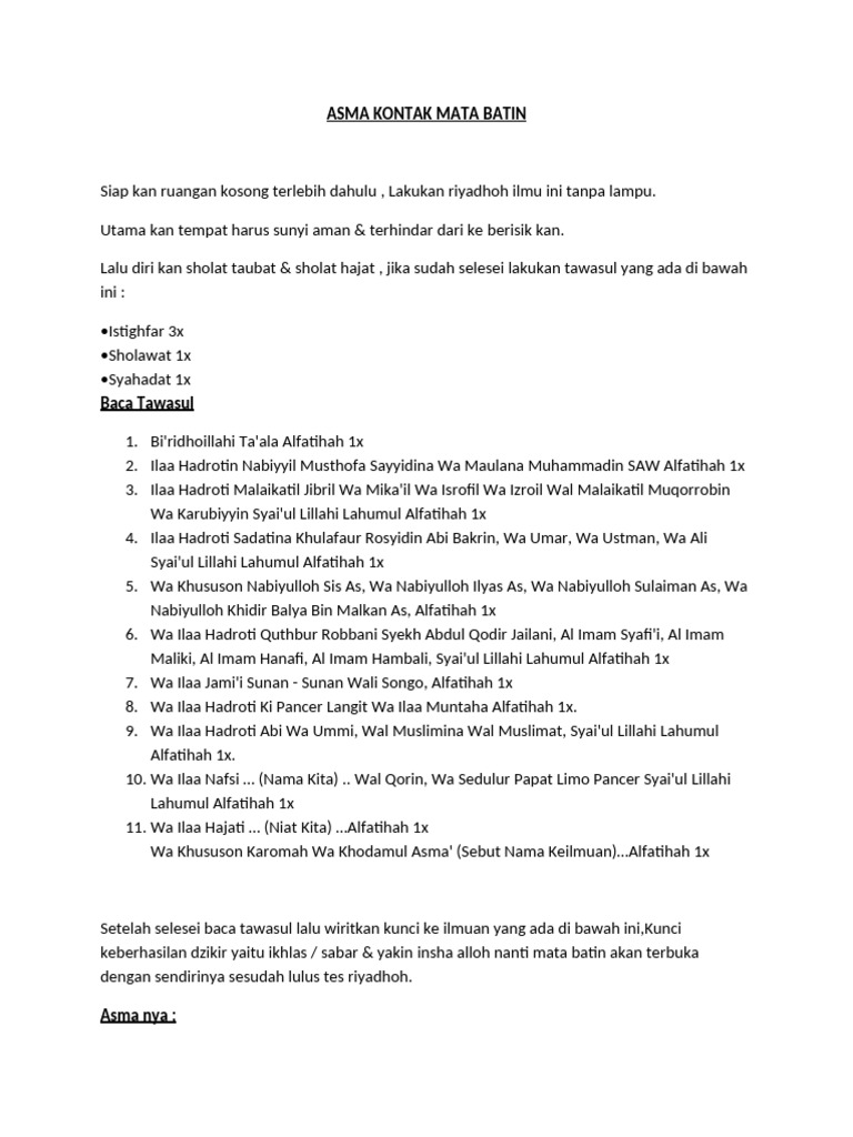 Asma Kontak Mata Batin | PDF