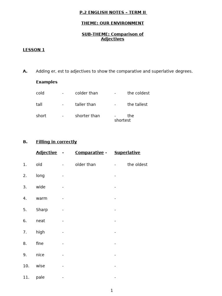 P2 English Notes Term 2 | PDF | Adverb | Adjective