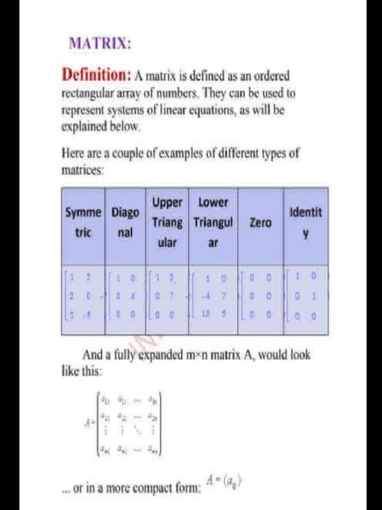 Matrix Types and Examples | PDF