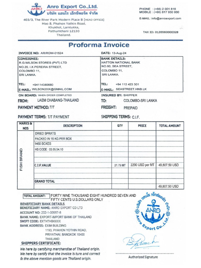 Proforma Inv - Ar-Rgw-0156 | PDF