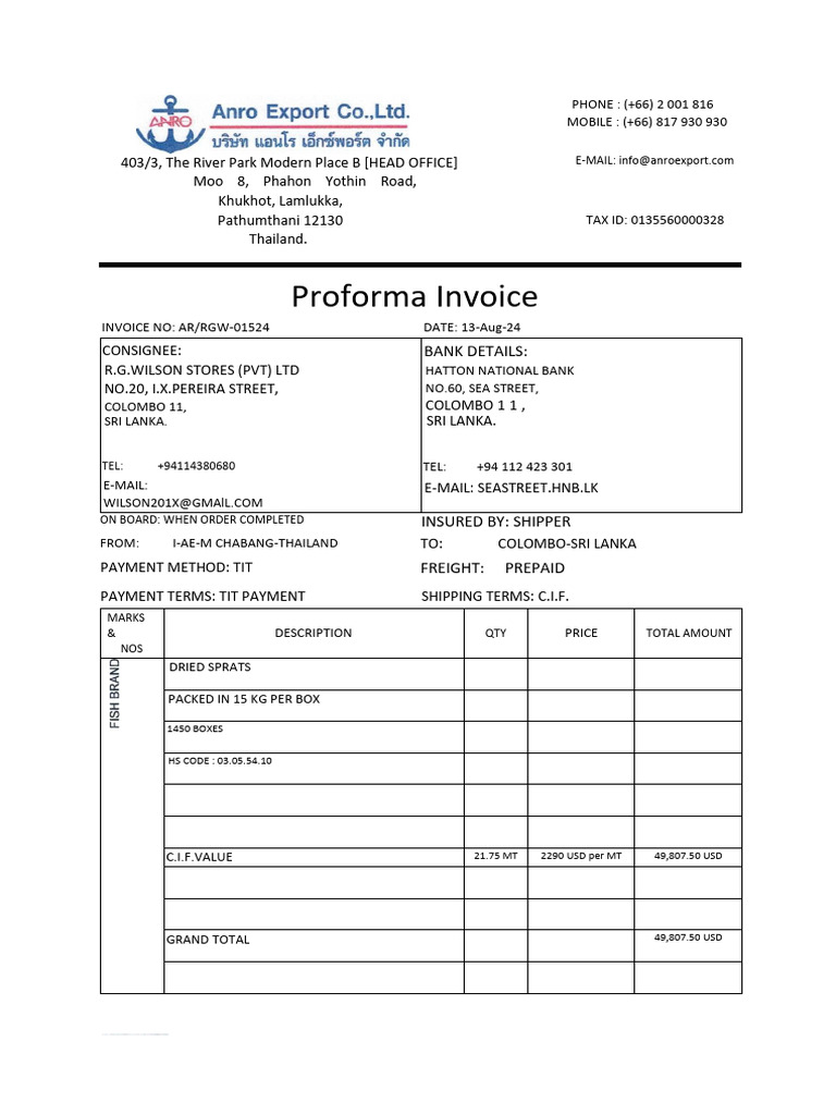 Proforma Inv | PDF