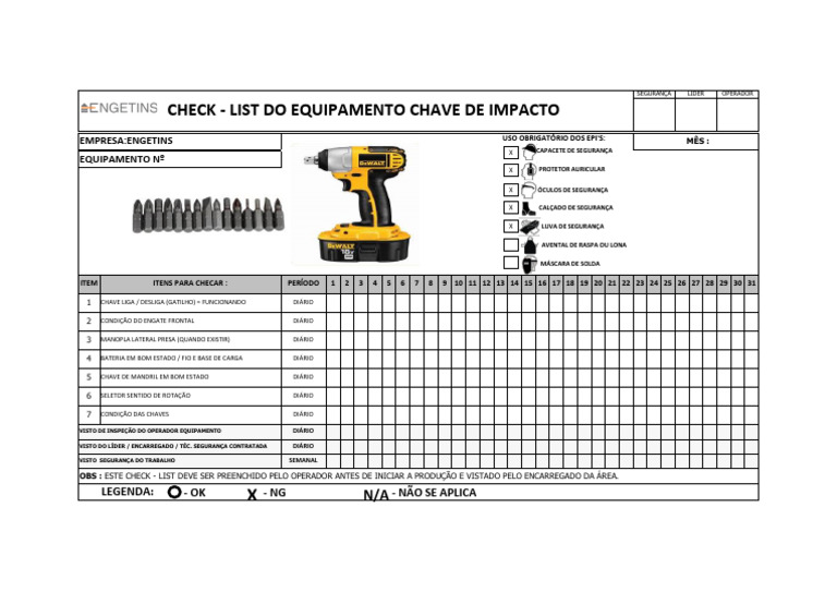 Check-list Parafusadeira a Bateria | PDF