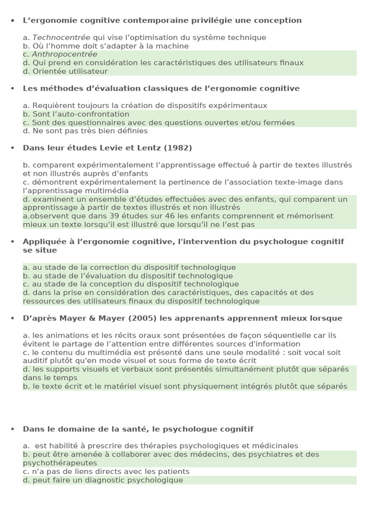 QUESTIONS COGNITIVE | PDF | Psychologie | Utilisabilité