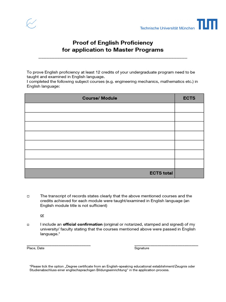 English Proficiency Proof Template | PDF