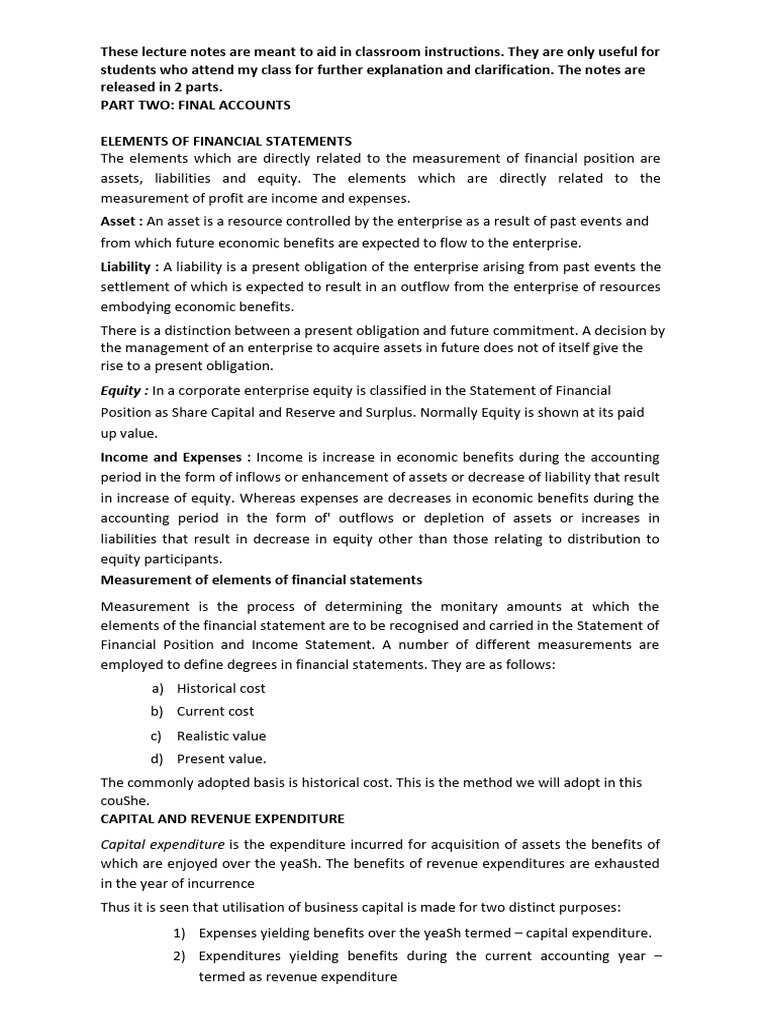 LECTURE NOTES PART TWO | PDF | Depreciation | Expense
