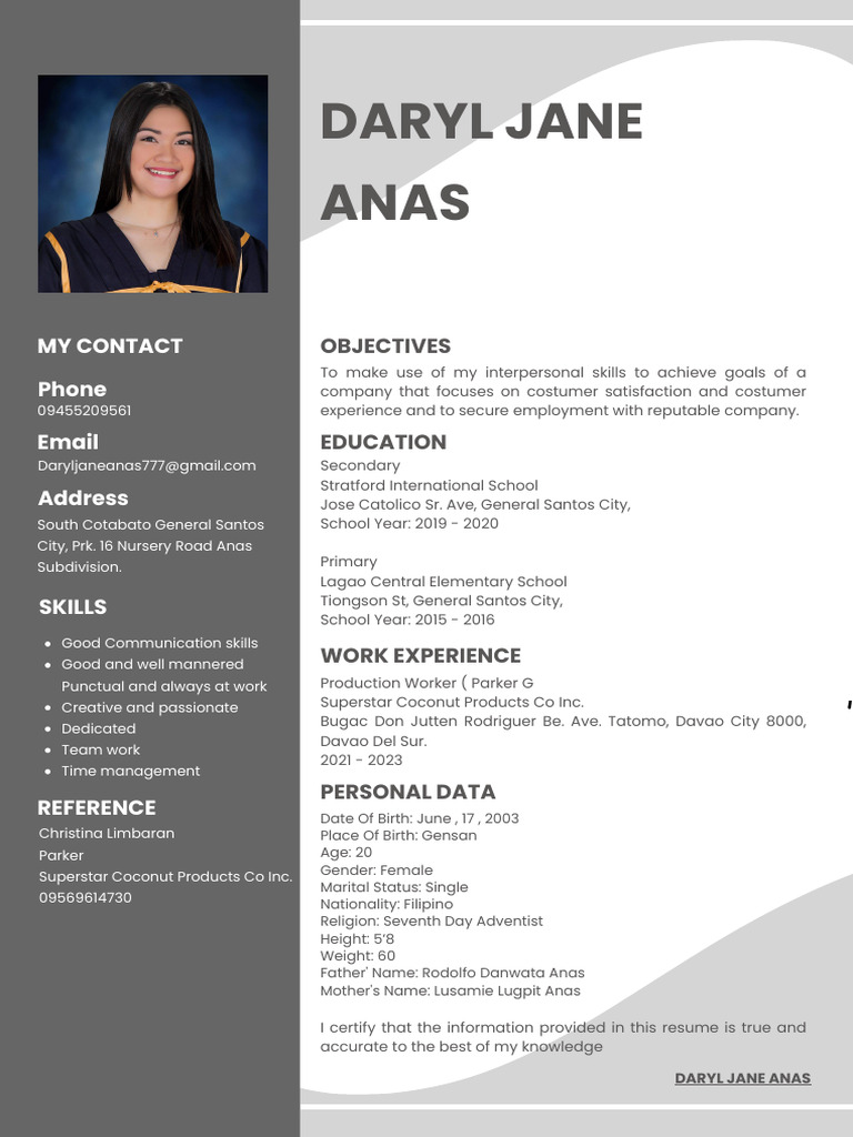 Daryl Jane Anas - Resume and Skills | PDF