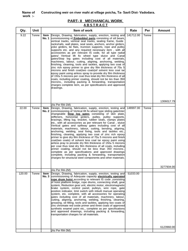 Mechanical Estimate Poicha Weir 2023 | PDF | Paint | Crane (Machine)