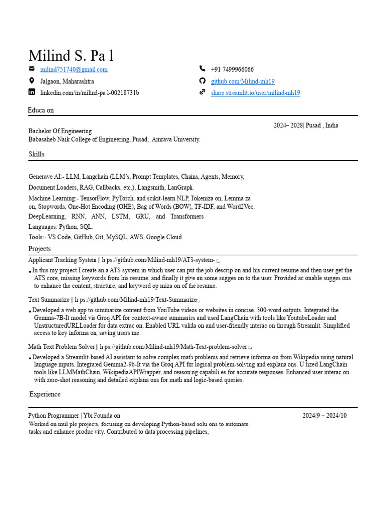 Milind_S_Patil_AI-ML | PDF | Artificial Intelligence | Intelligence (AI ...