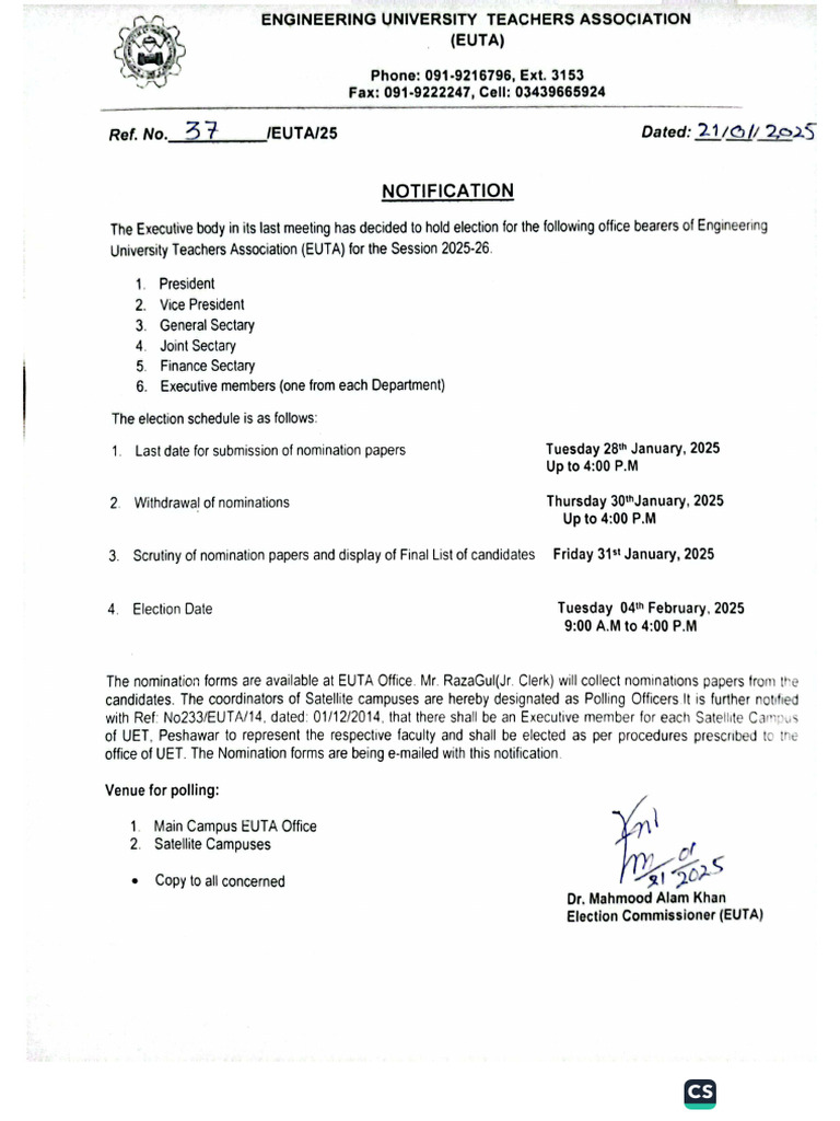 Euta Election Notification | PDF