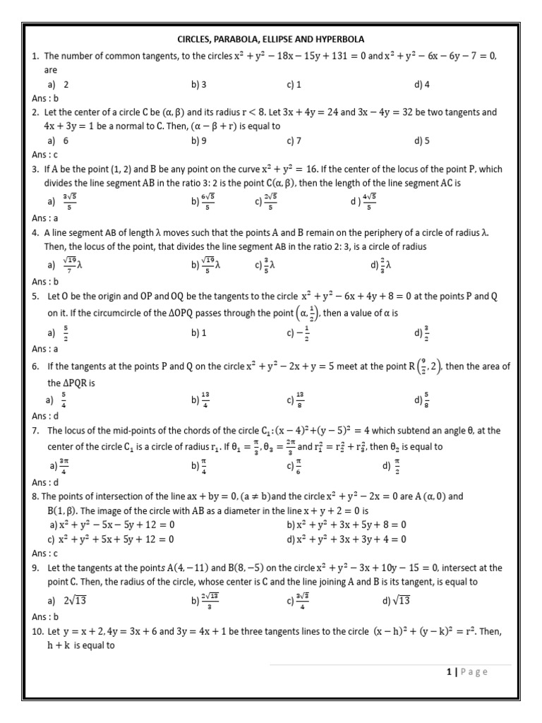 Circle, Parabola, Ellipse and Hyperbola | PDF | Ellipse | Perpendicular
