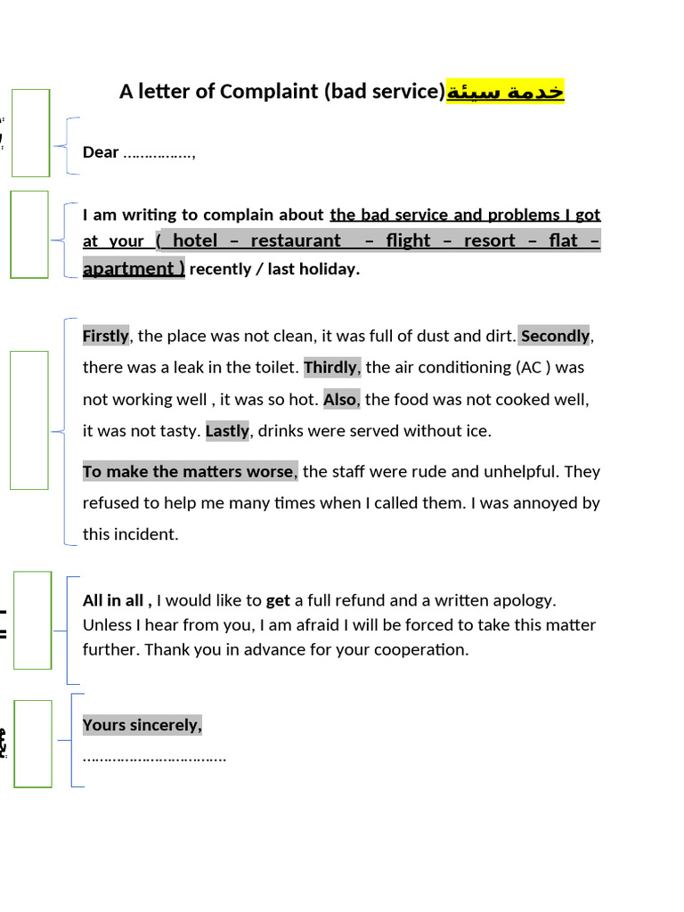Complaint Letter Bad Service | PDF