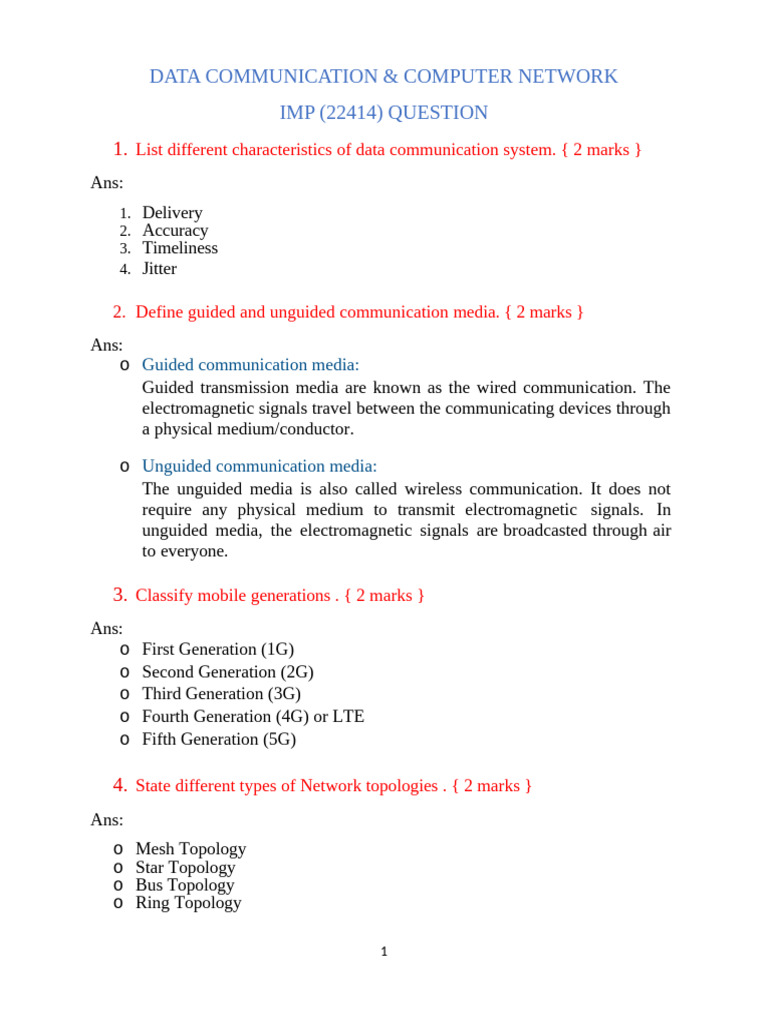 Data Communication Computer Network Imp Part 2 | PDF | Multiplexing | Computer Network