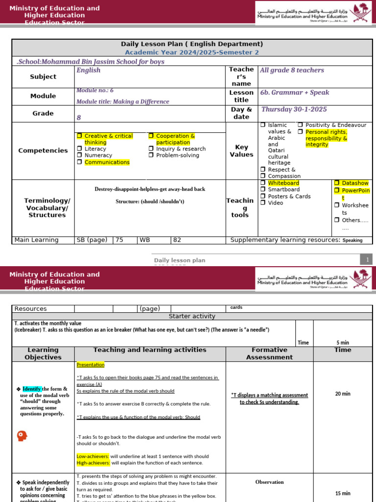 Lesson_Plan_-_Module_6_-_6b._Grammar_Speak_Write(2)(2) (1) | PDF ...