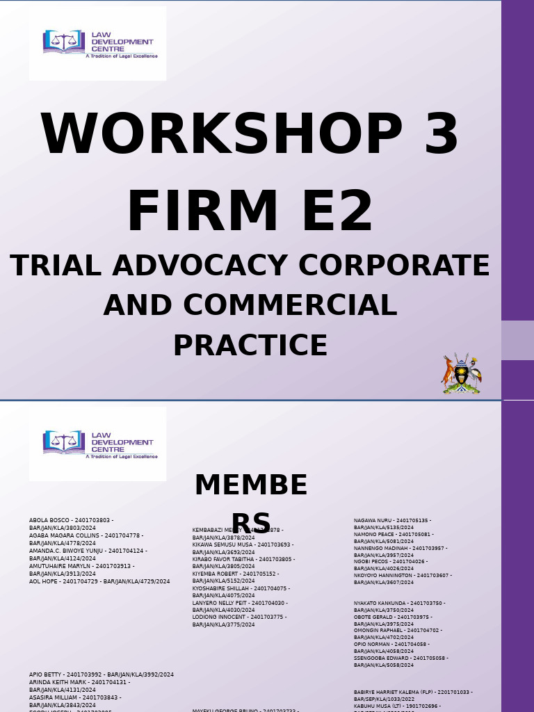 Firm E2 Trial Advocacy Workshop 3 Corporate and Commercial Practice ...