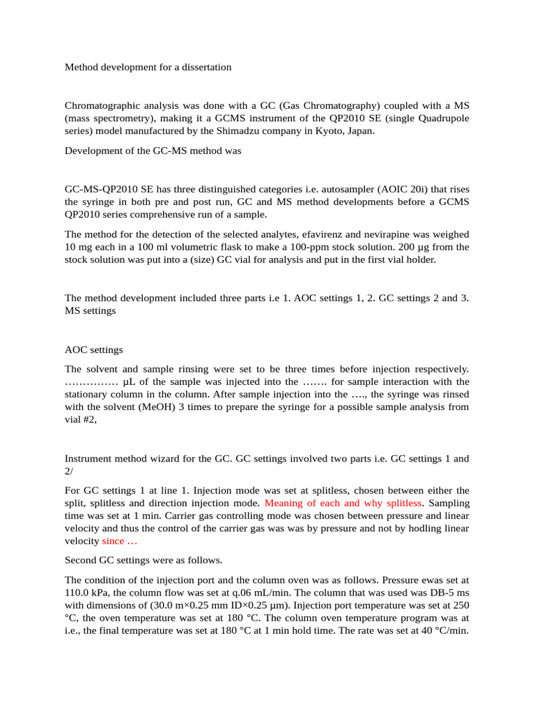 Method Development for GCMS QP2010 SE (AutoRecovered)1 | PDF | Gas Chromatography | Gas ...