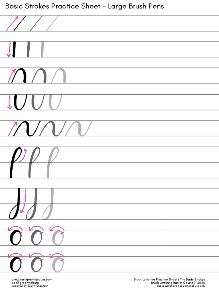 Brush Lettering Practice Sheet - The Basic Strokes Brush Lettering ...