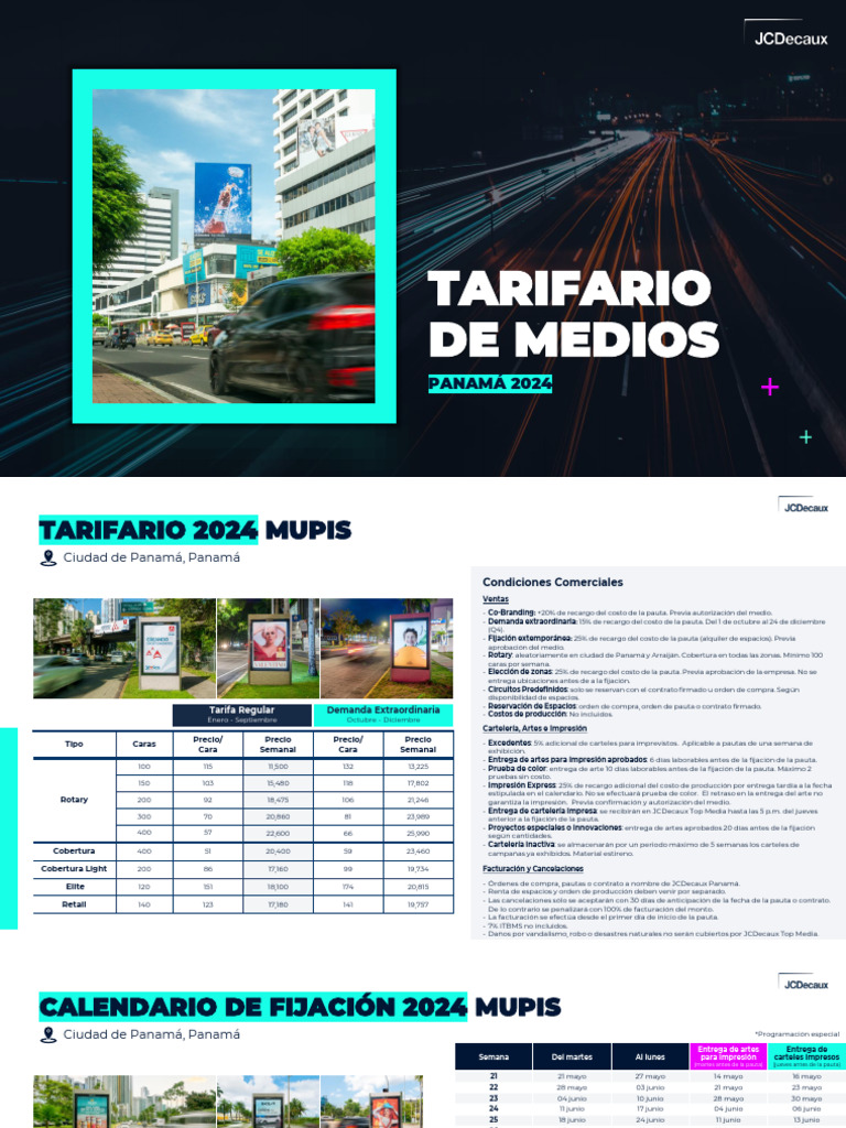 JCDecaux Tarifario 2024 Panama | PDF | Panamá