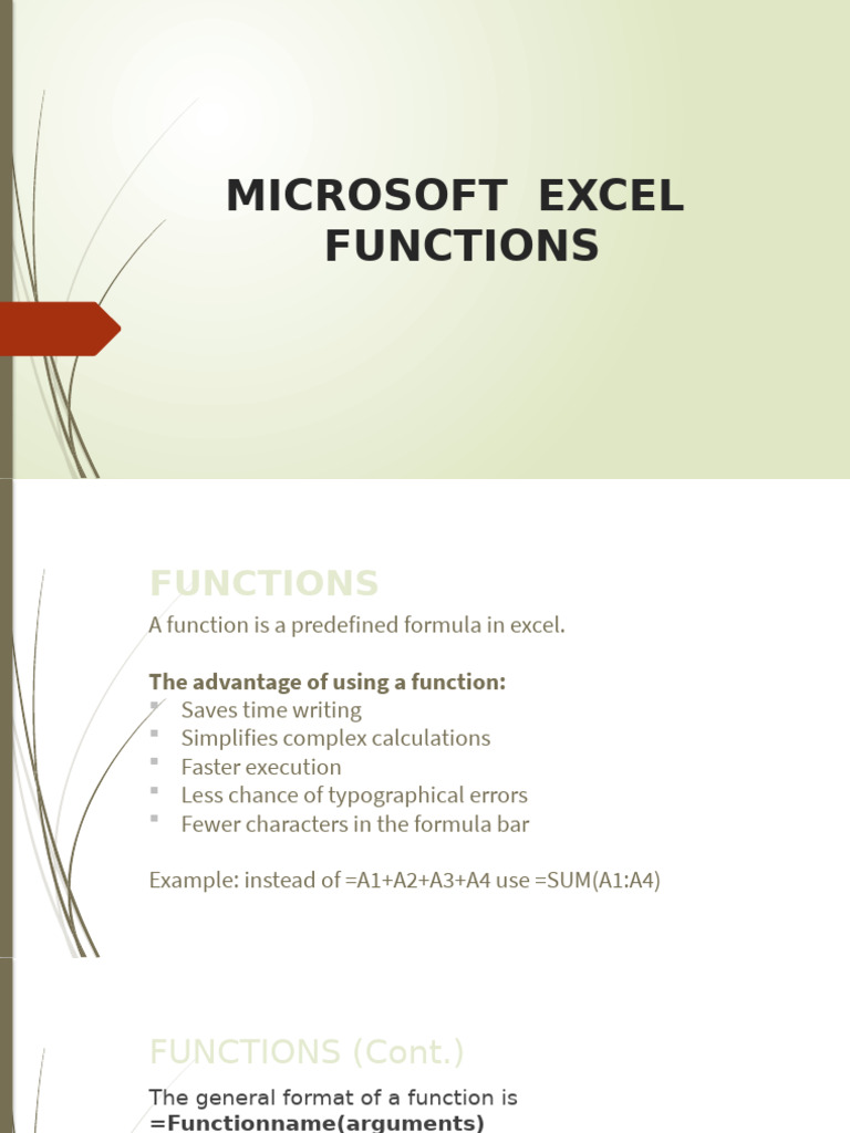 Microsoft Excel - Functions 2 | PDF | Microsoft Excel | Computer ...