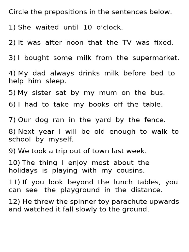 Identify The Prepositions | PDF