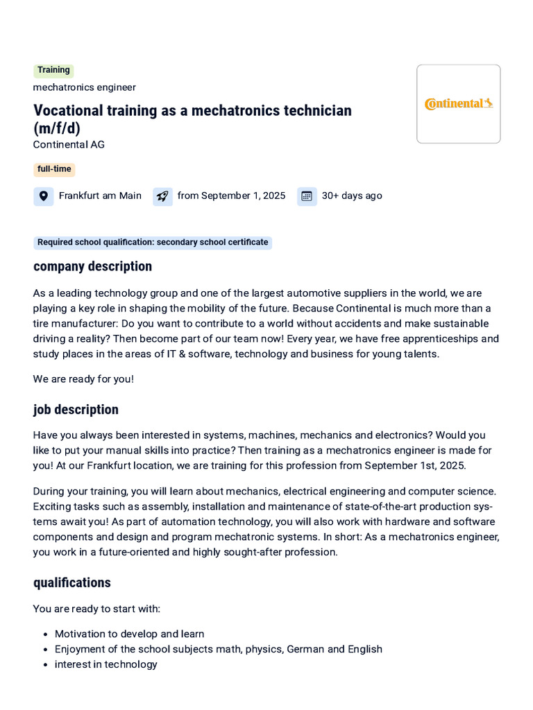 Vocational Training As A Mechatronics Engineer (M - F - D) at ...
